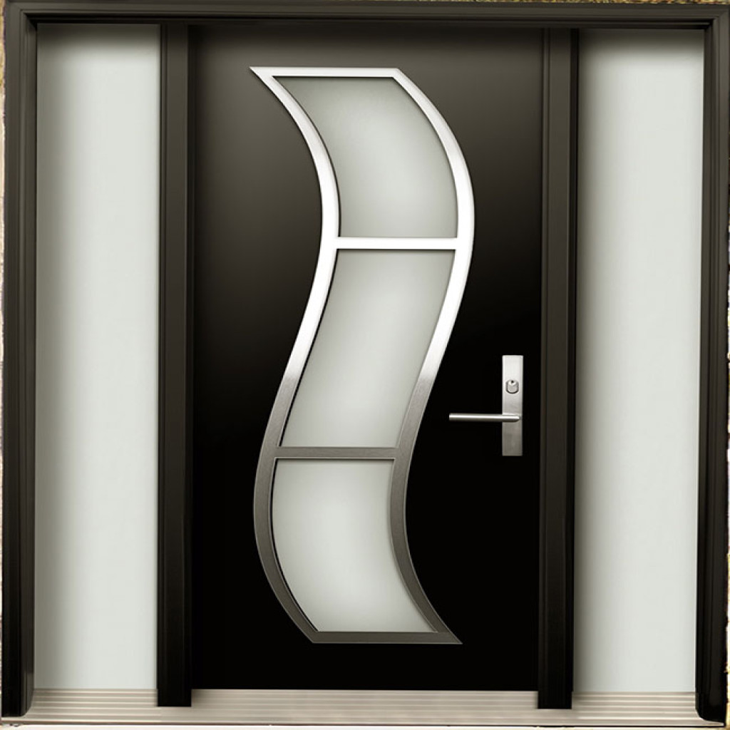 Modern Contemporary Wood Door with Stainless Steel Design
