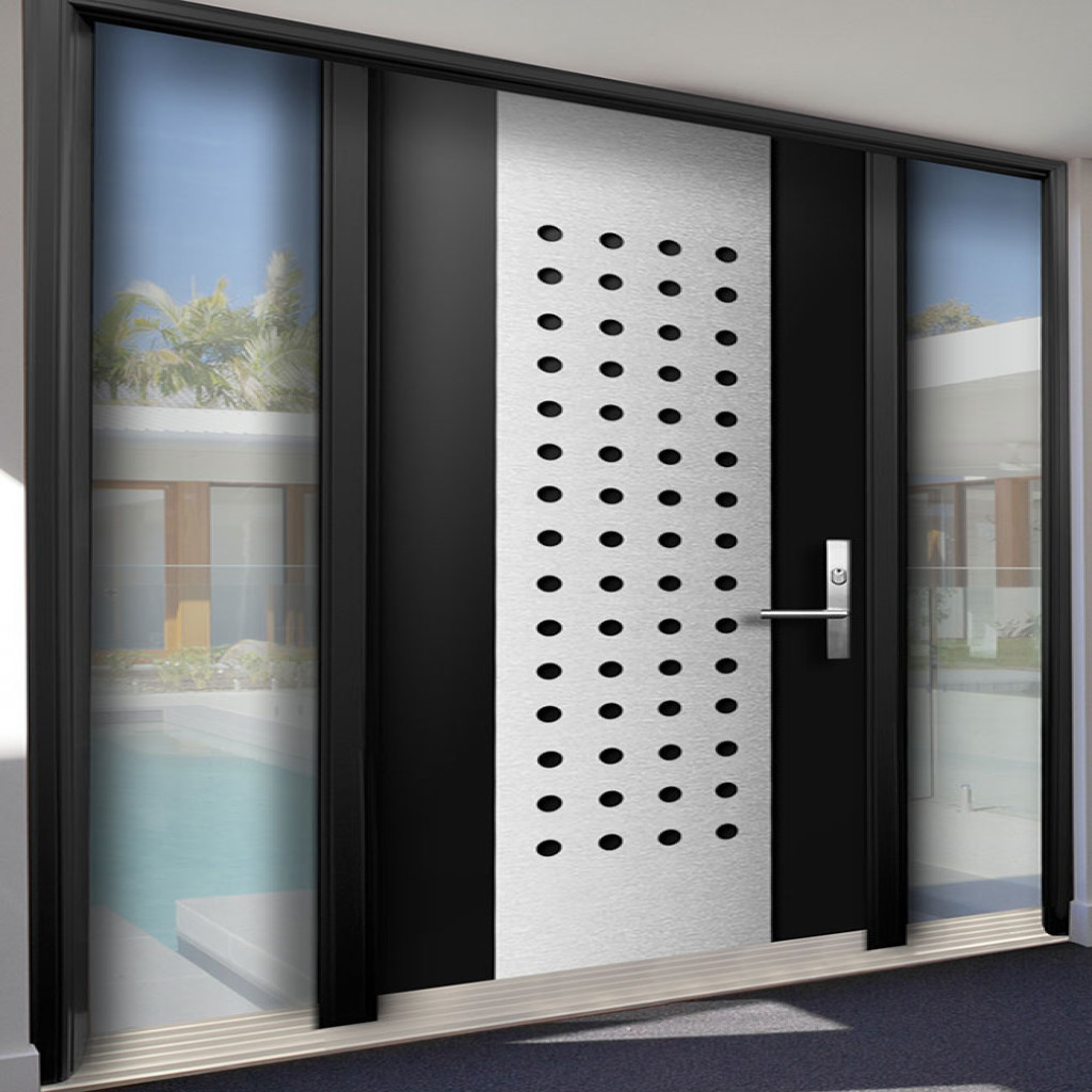 Modern Contemporary Wood Door with Stainless Steel Design
