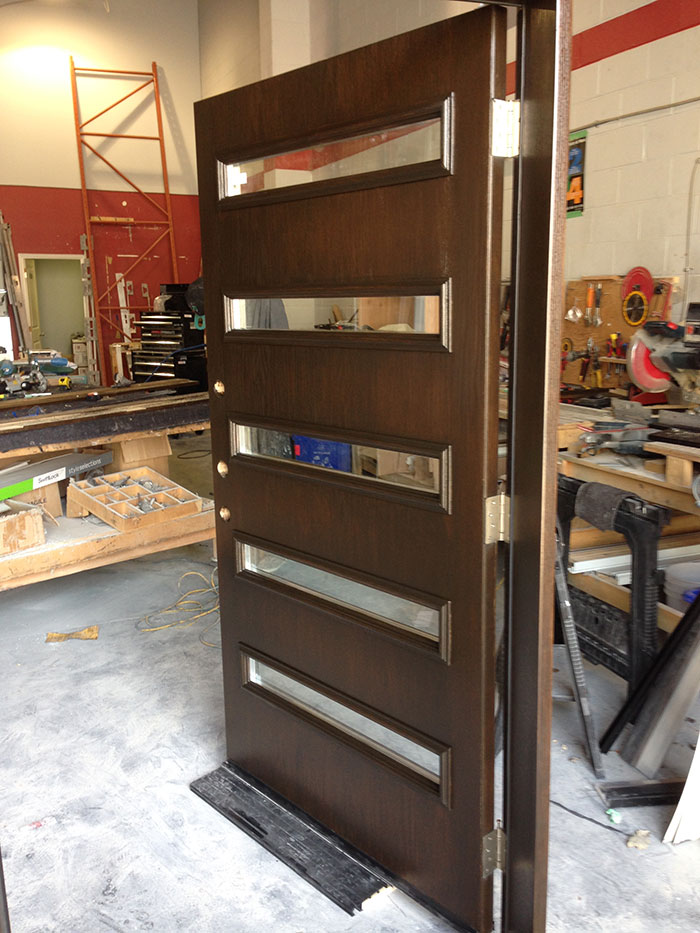 Modern Exterior woodgrain Door with 5 Door Lites and Multi Point Locks ...