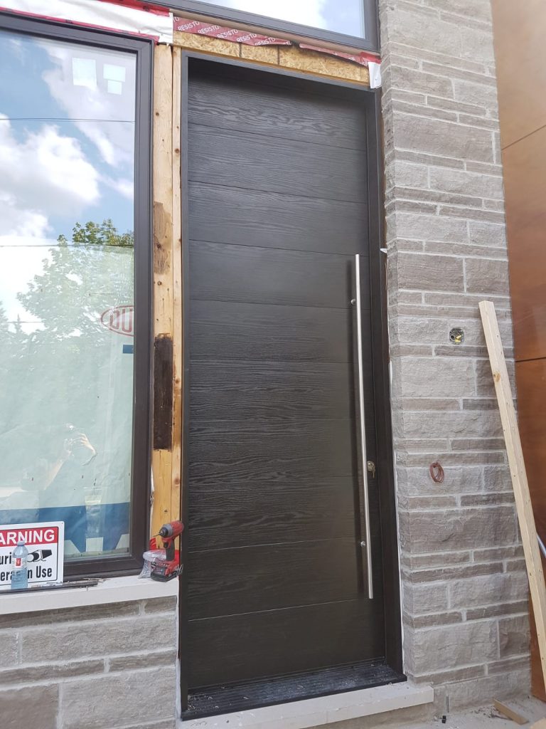 Oversized Modern Entry Door Dark Brown Horizontal Lines - Modern Doors