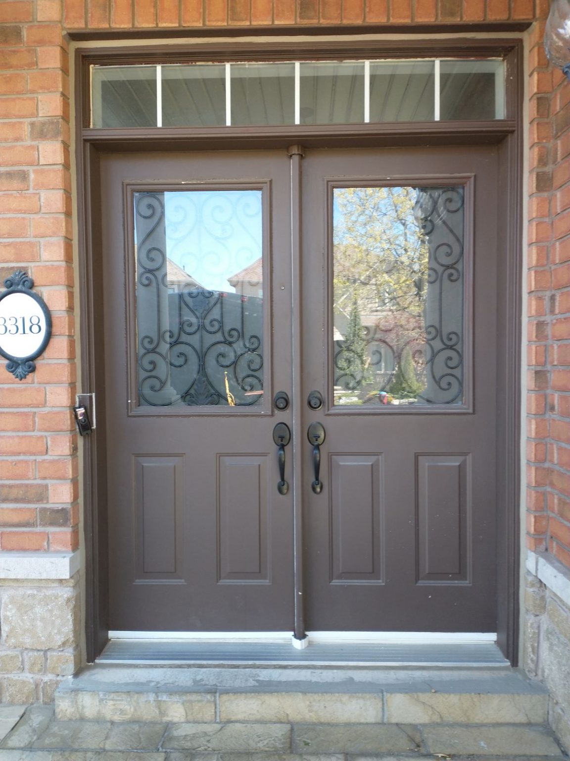 Traditional Fiberglass Door with to Frosted Sidelites Multipoint Lock ...