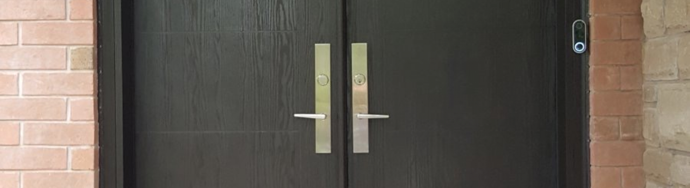 Flush Double Door Entry Door Fiberglass Wood Grain - Modern Doors