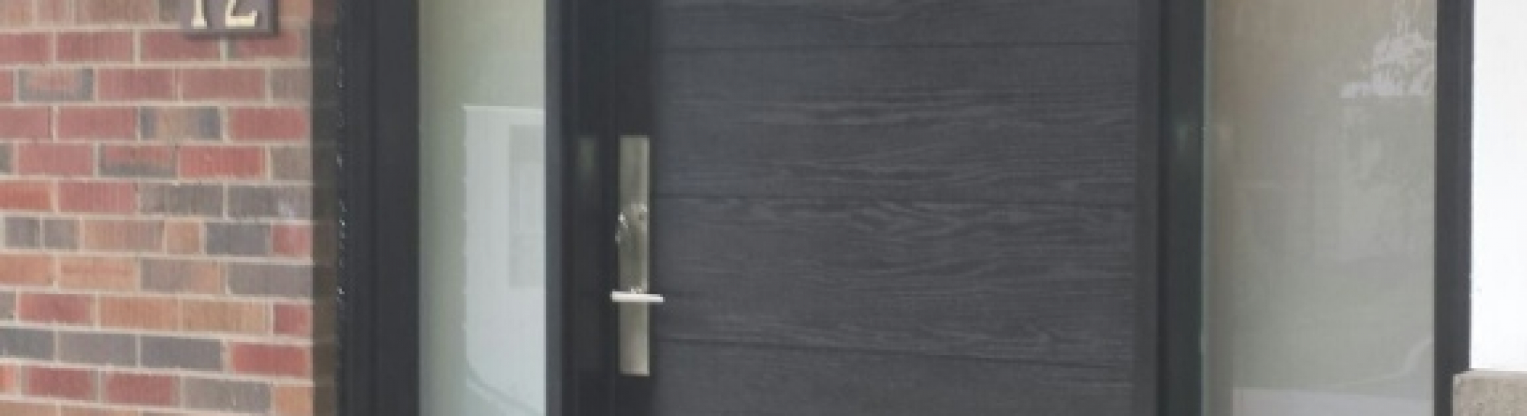 Modern Door Fiberglass with Vertical Lines and 2 Side Lites Installed ...