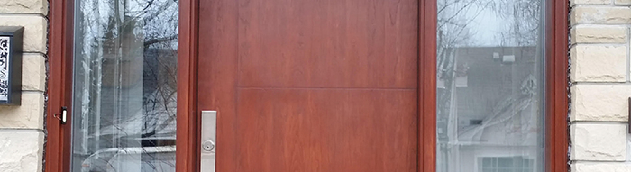 Modern Exterior woodgrain rustic door with 2 sidelites and multi point ...