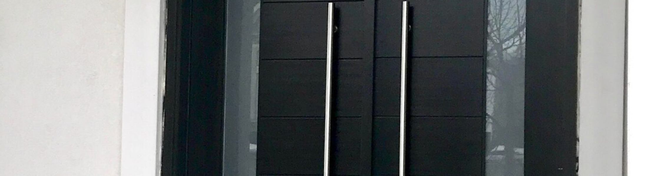 Solid Wood Modern Groove Double Entrance Door - Modern Doors